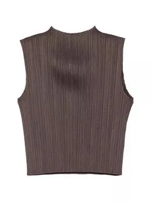 Issey Miyake Issey Miyake Sleeveless High Neck Pleated Top Grey