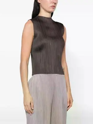 Issey Miyake Sleeveless High Neck Pleated Top - Grey