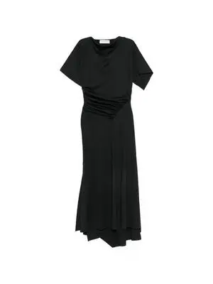 Victoria Beckham Gathered Asymmetric Hem Dress - Black