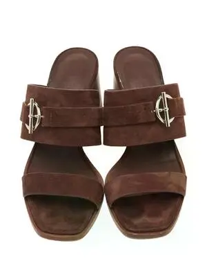 Hermès Suede Block Heel Sandals - Brown