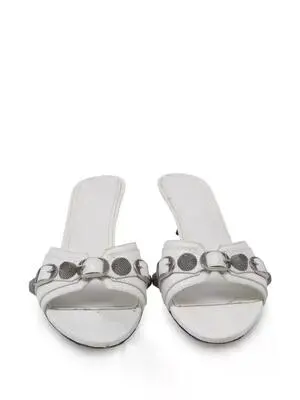 Balenciaga Lambskin Studded Kitten Heel Mules