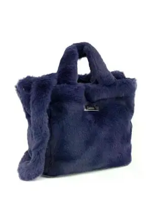 Herno Faux-fur Tote Bag With Logo Plaque - Blue