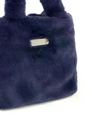 Herno Faux-fur Tote Bag With Logo Plaque - Blue