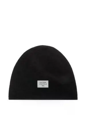 Acne Studios Cashmere Beanie With Logo - Black