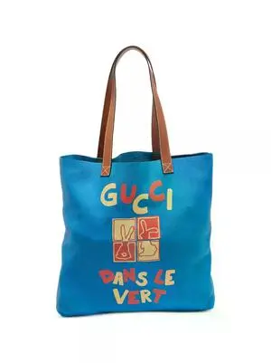 Gucci Leather Graphic Print Tote Bag