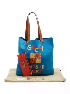 Gucci Leather Graphic Print Tote Bag
