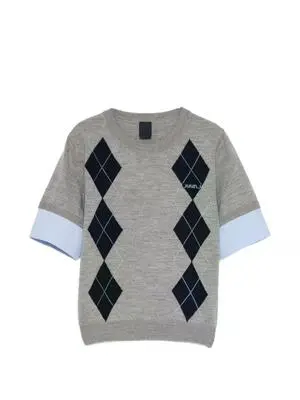 JUUN.J Argyle-intarsia Short-sleeve Top - Grey