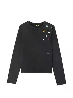 MINI CREAM Button-embellished T-shirt