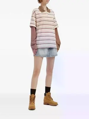 MINI CREAM Striped Layered-effect Polo Shirt