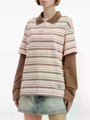 MINI CREAM Striped Layered-effect Polo Shirt