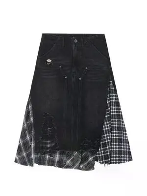 MUSIUM DIV. Distressed Patchwork Midi Skirt
