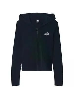 FINGERCROXX Ribbed Knit Full Zip Hoodie With Embroidered Logo