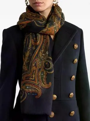 Etro Wool, Cashmere And Silk Scarf With Paisley Motif