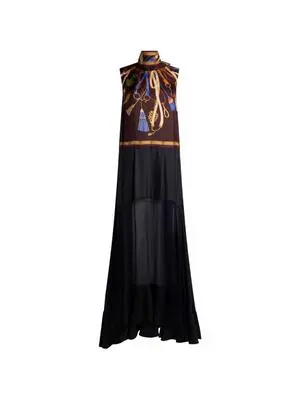 Etro Long Silk Dress With See-through Skirt And Placed Print