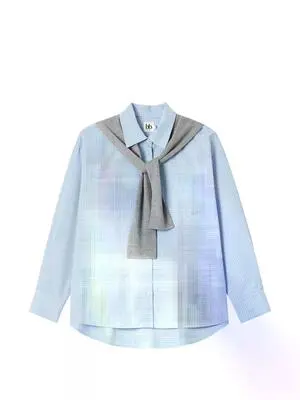 B+AB Check-pattern Sweater-layered Shirt - Blue