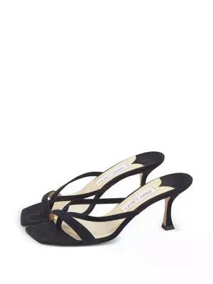 JIMMY CHOO Jimmy Choo Black Suede Square-Toe Thong Strap Heeled Sandals Black