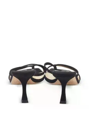 JIMMY CHOO Suede Square-toe Thong Strap Heeled Sandals - Black