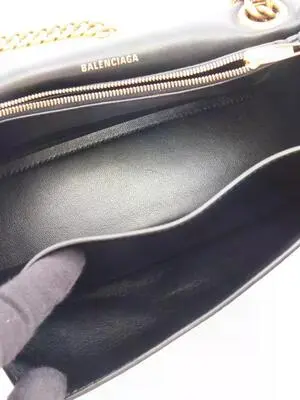 Balenciaga Small Calfskin Crush Chain Shoulder Bag - Black