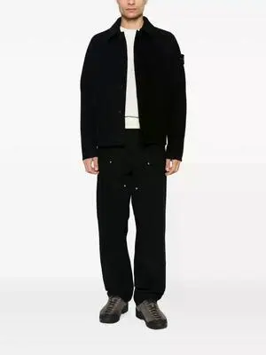 Stone Island Logo Patch Felted Wool Button-up Jacket