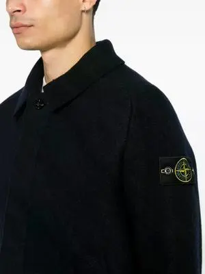 Stone Island Logo Patch Felted Wool Button-up Jacket