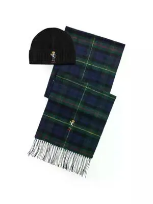 Polo Ralph Lauren Polo Bear Tartan Print Scarf And Beanie Set - Blue