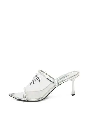 Prada Tone Metallic Triangle Logo Slide Sandals