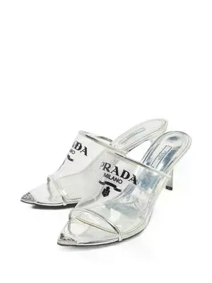 Prada Tone Metallic Triangle Logo Slide Sandals