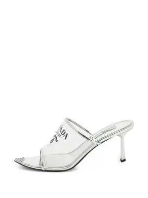 Prada Tone Metallic Triangle Logo Slide Sandals