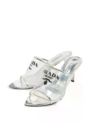 Prada Tone Metallic Triangle Logo Slide Sandals