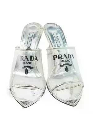 Prada Tone Metallic Triangle Logo Slide Sandals