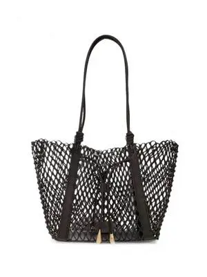 Cult Gaia Shuna Woven Leather Tote Bag With Golden Droplet Hardware - Black