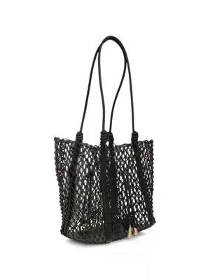 Cult Gaia Shuna Woven Leather Tote Bag With Golden Droplet Hardware - Black