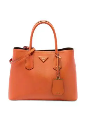 Prada 2013-2026 Medium Saffiano Cuir Double Handle Satchel - Orange