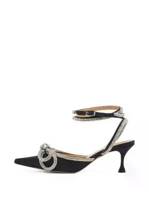 Mach & Mach Double Bow Ankle Strap Pumps With Crystal Embellishments - Black