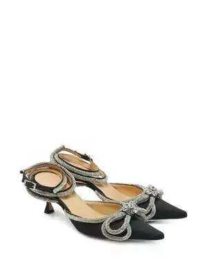 Mach & Mach Double Bow Ankle Strap Pumps With Crystal Embellishments