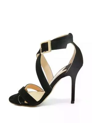 JIMMY CHOO Suede Crossover Ankle Strap Stiletto Sandals