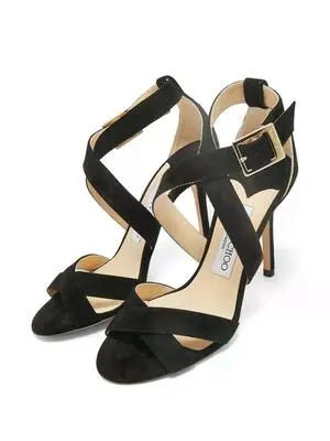 JIMMY CHOO Suede Crossover Ankle Strap Stiletto Sandals
