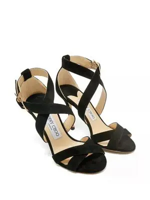 JIMMY CHOO Suede Crossover Ankle Strap Stiletto Sandals