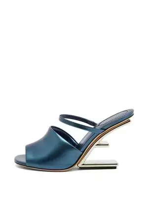 Fendi Metallic Open Toe Sculptural Heel Sandals - Blue