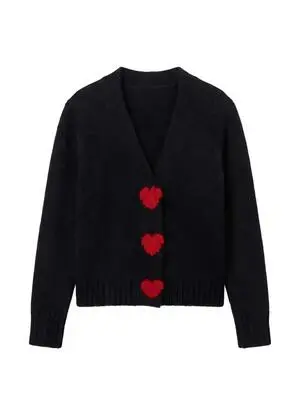 Chinti & Parker Heart-intarsia V-neck Cardigan - Black