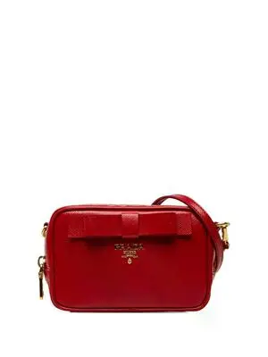 Prada 2013-2026 Saffiano Vernice Bow Camera Bag Crossbody Bag - Red