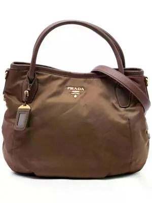 Prada 2000-2013 Vitello Daino Trimmed Tessuto Satchel - Brown