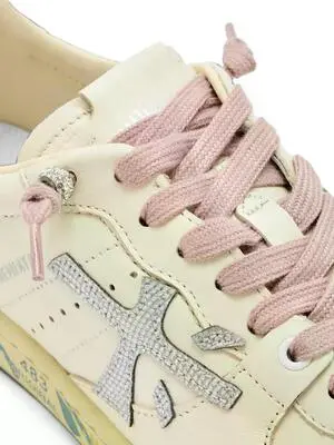 Premiata Bskt Leather And Suede Sneakers With Embellished Logo