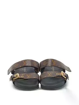 LOUIS VUITTON Monogram Canvas Slides With Gold-tone Buckle