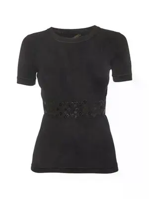 LOUIS VUITTON Embellished Crewneck Top - Black