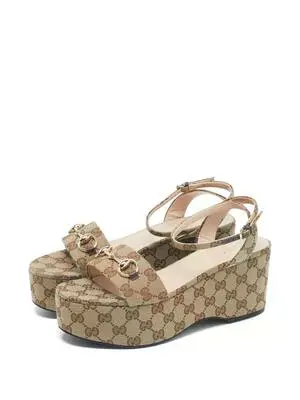 Gucci Gg Supreme Horsebit Platform Sandals
