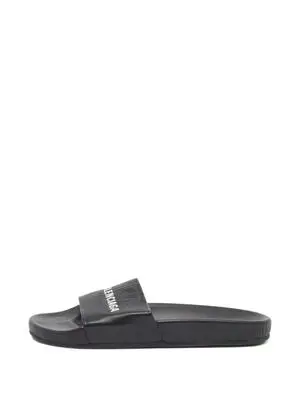 Balenciaga Logo-print Leather Slide Sandals