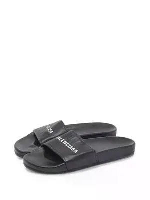 Balenciaga Logo-print Leather Slide Sandals