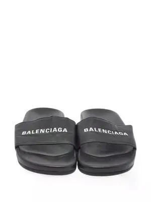 Balenciaga Logo-print Leather Slide Sandals