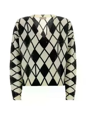 Blumarine Sequin-embellished Argyle Sweater